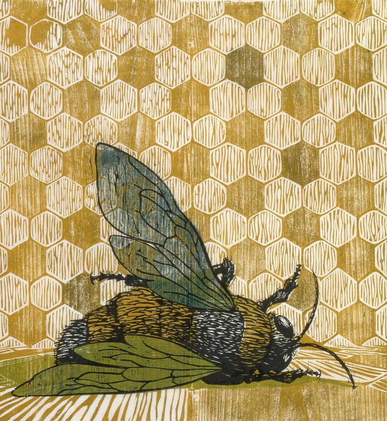 Plight of the Honey Bee Printmaking by Kate Samworth | Saatchi Art