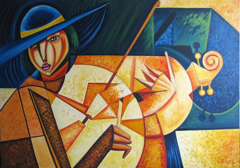 Woman with violin. Rene Rodriguez Painting by Hanoi Martinez | Saatchi Art