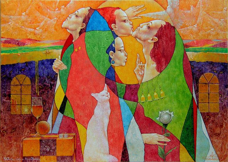 White Cat in the Home Painting by Valeriy Kot | Saatchi Art