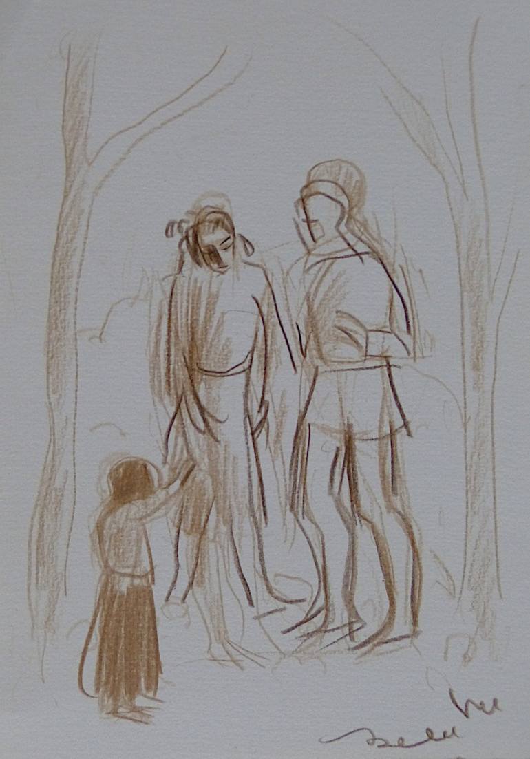 The family on holiday Drawing by Frederic Belaubre | Saatchi Art