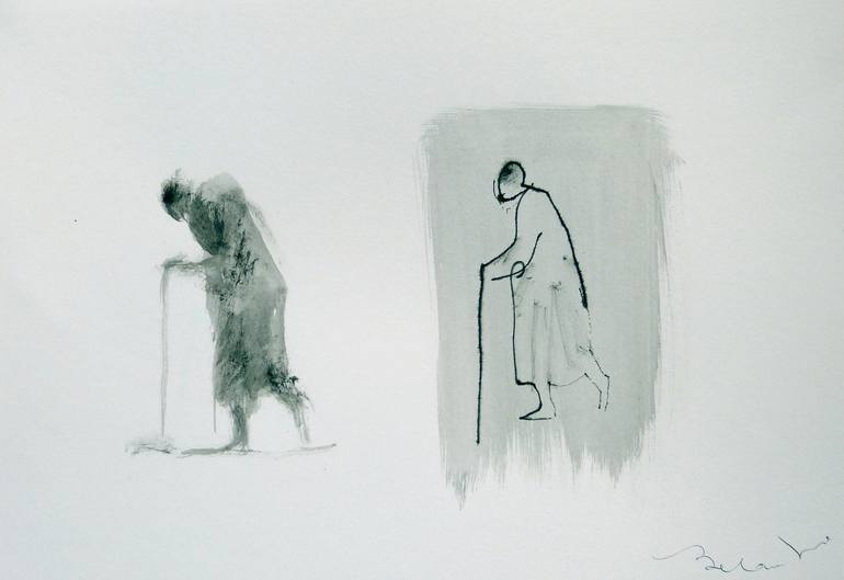 Elderly passers-by 1 Drawing by Frederic Belaubre | Saatchi Art