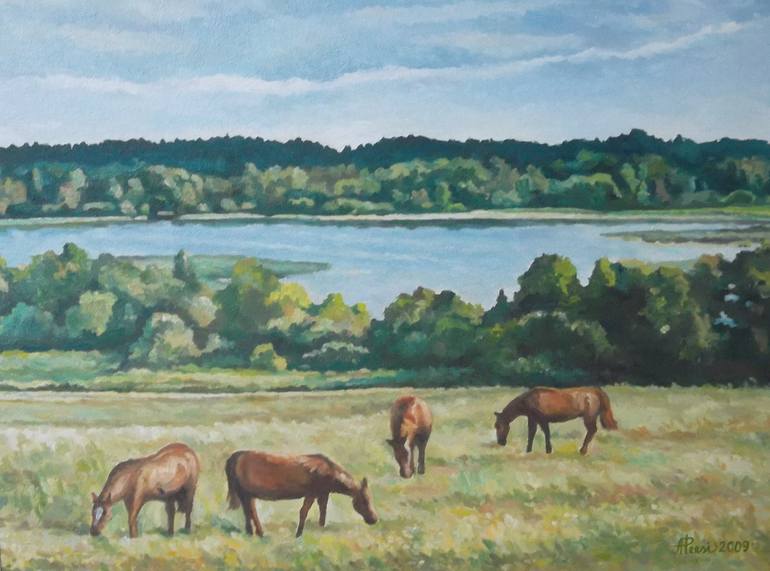 A horses in pasture Painting by andres pleesi | Saatchi Art