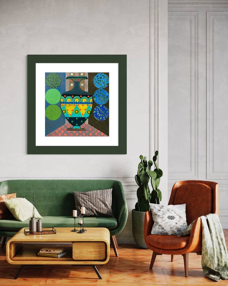 Dark Green Vase Painting by David Galan | Saatchi Art