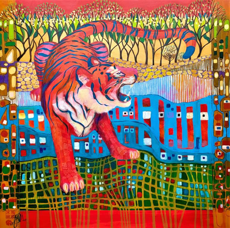 Fire Tiger Painting by Bridget March | Saatchi Art