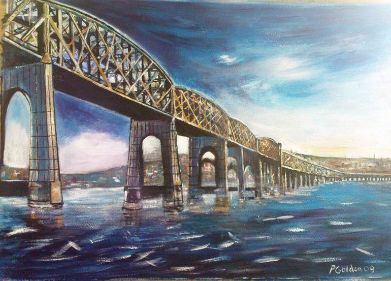 Tay Rail Bridge North View Painting by Philip Golden | Saatchi Art