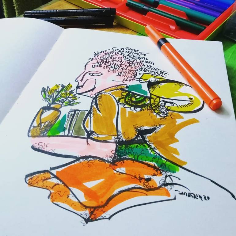 No scope for loving without a cat... Drawing by Azhar Forhad | Saatchi Art