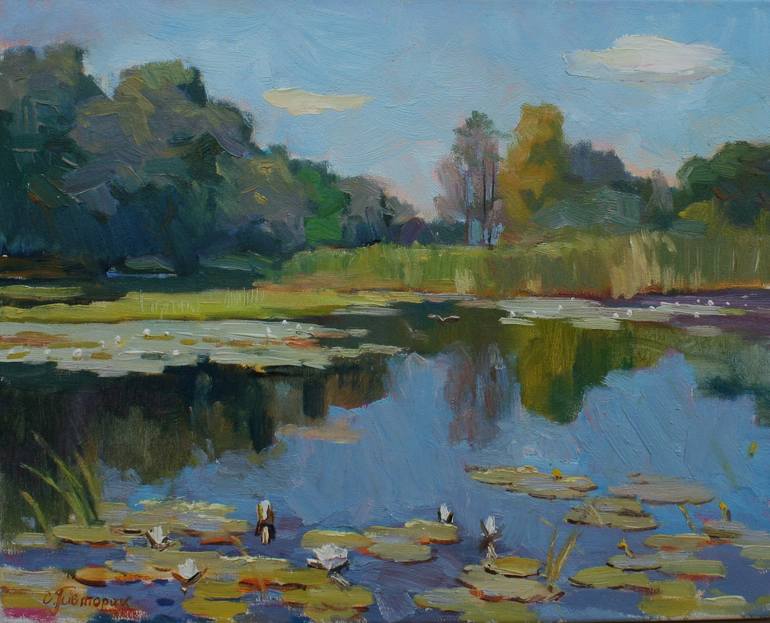 Lilies on the Sula River Painting by Sergey Pivtorak | Saatchi Art