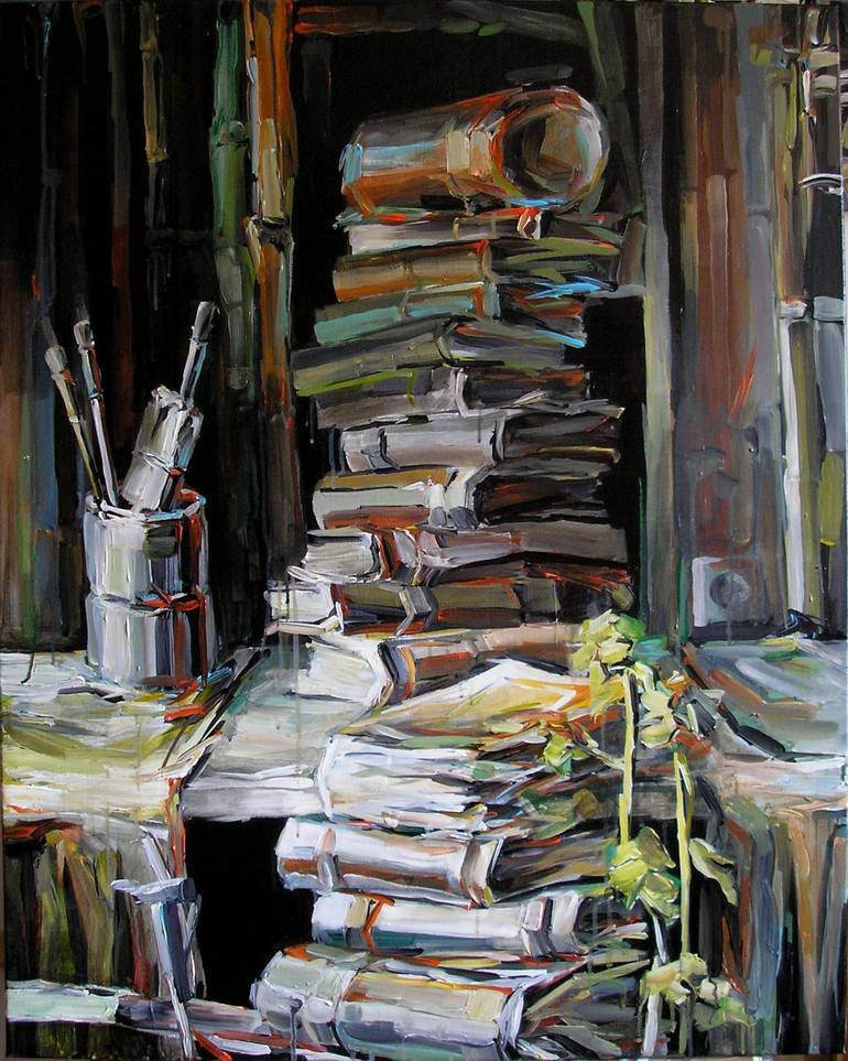 Books are rising up Painting by Michael ILE | Saatchi Art