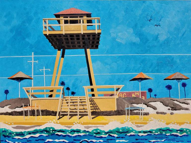 WW2 Watch Tower Painting by Lesley Giles | Saatchi Art