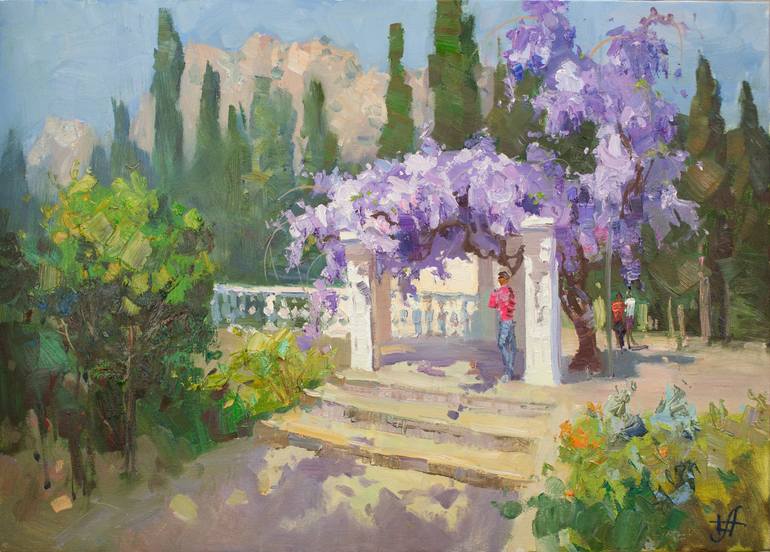 813 In the shadow of the bloomy wisteria Painting by Hanna Davydchenko ...