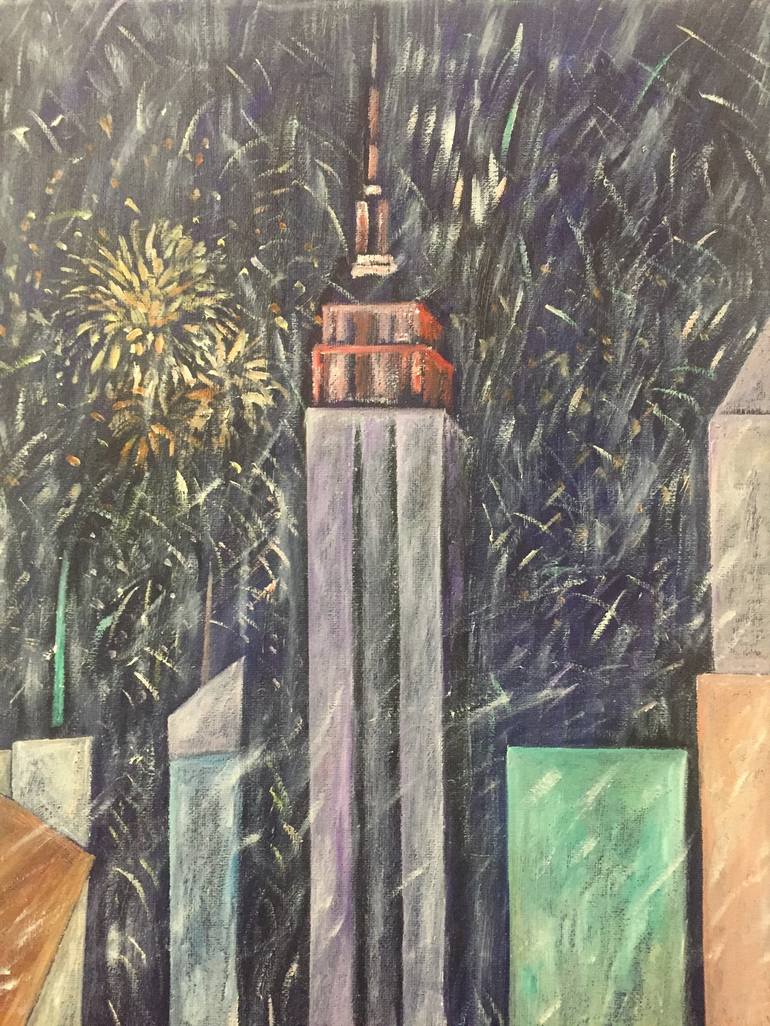 night with fireworks Painting by Xinxin Xu | Saatchi Art