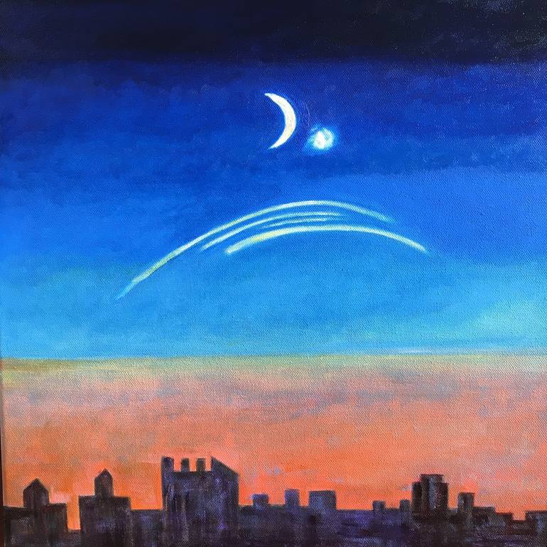 Moon Venus Meteor Painting by Xinxin Xu | Saatchi Art