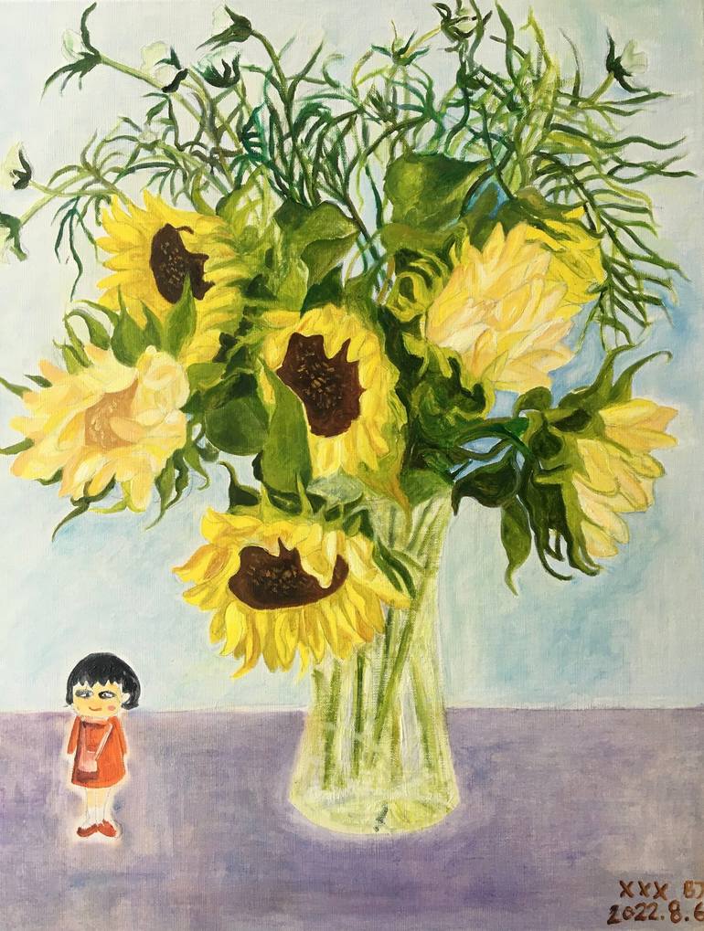 sunflower and doll Painting by Xinxin Xu | Saatchi Art