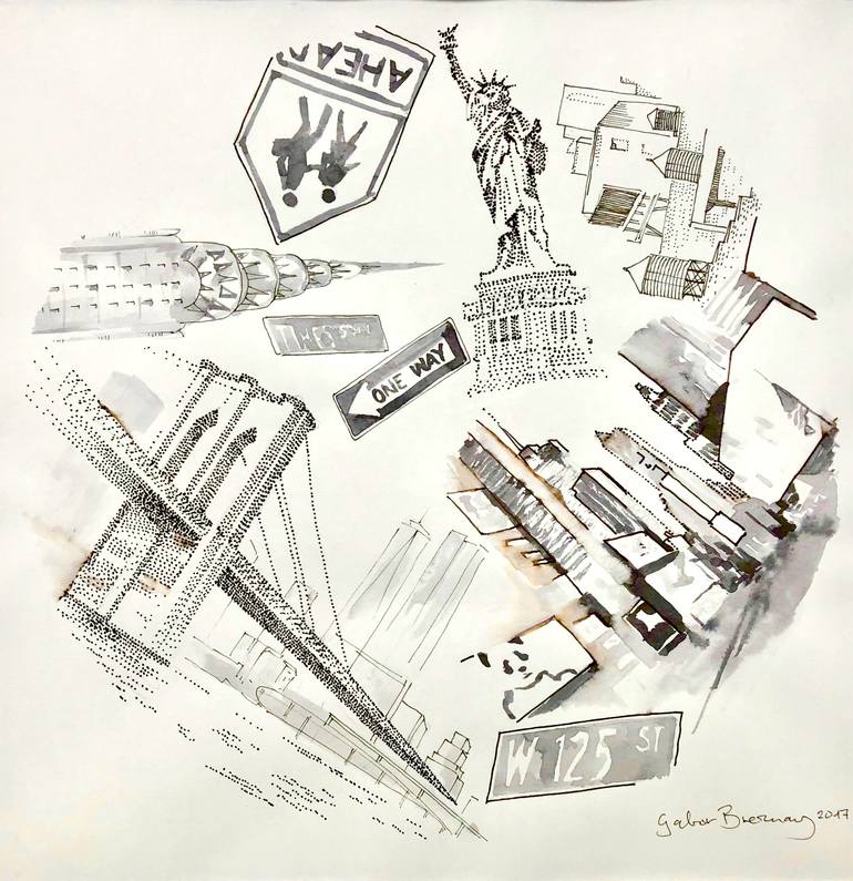 Planet New York Drawing by Gabor Breznay | Saatchi Art