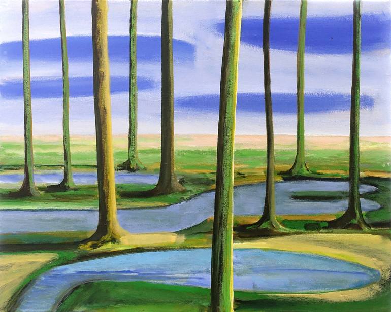 Trees at the ponds Painting by frank zijlstra | Saatchi Art