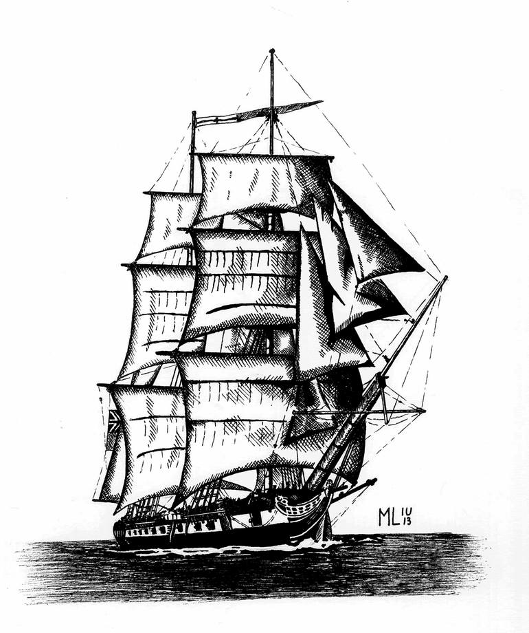 HMS Suprise Drawing by Mike Liu | Saatchi Art