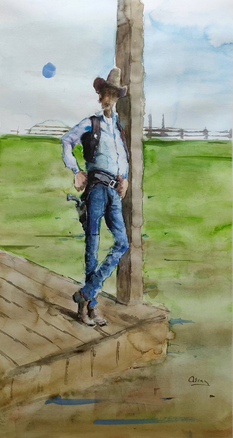 A quiet sheriff -cartoon cowboy 6- Painting by Oscar Alvarez | Saatchi ...