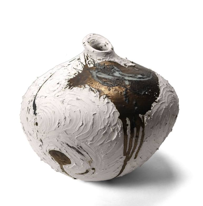 Vessel in White and Gold - No 122 Sculpture by Beverly Morrison ...
