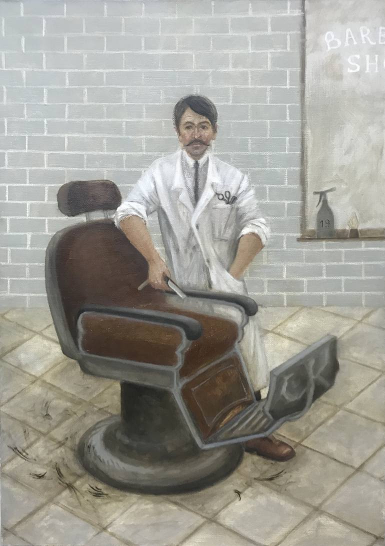 Old school barber Painting by Kirill Sabetski | Saatchi Art