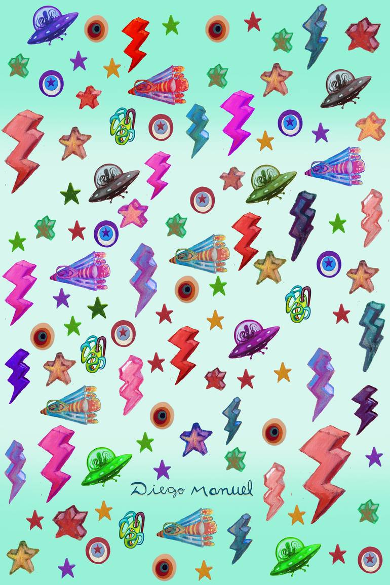 rays, stars and spaceships Mixed Media by Diego Manuel Rodriguez ...