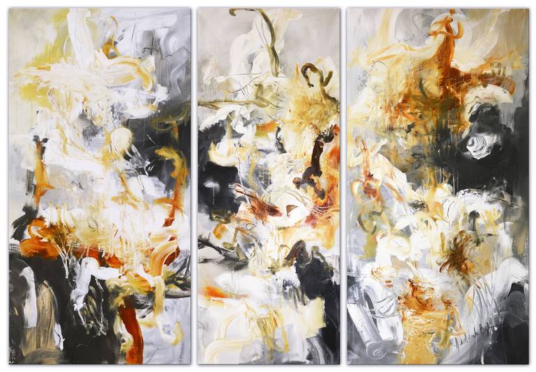 Read aloud the drawing on walls - very large abstract triptych Painting ...