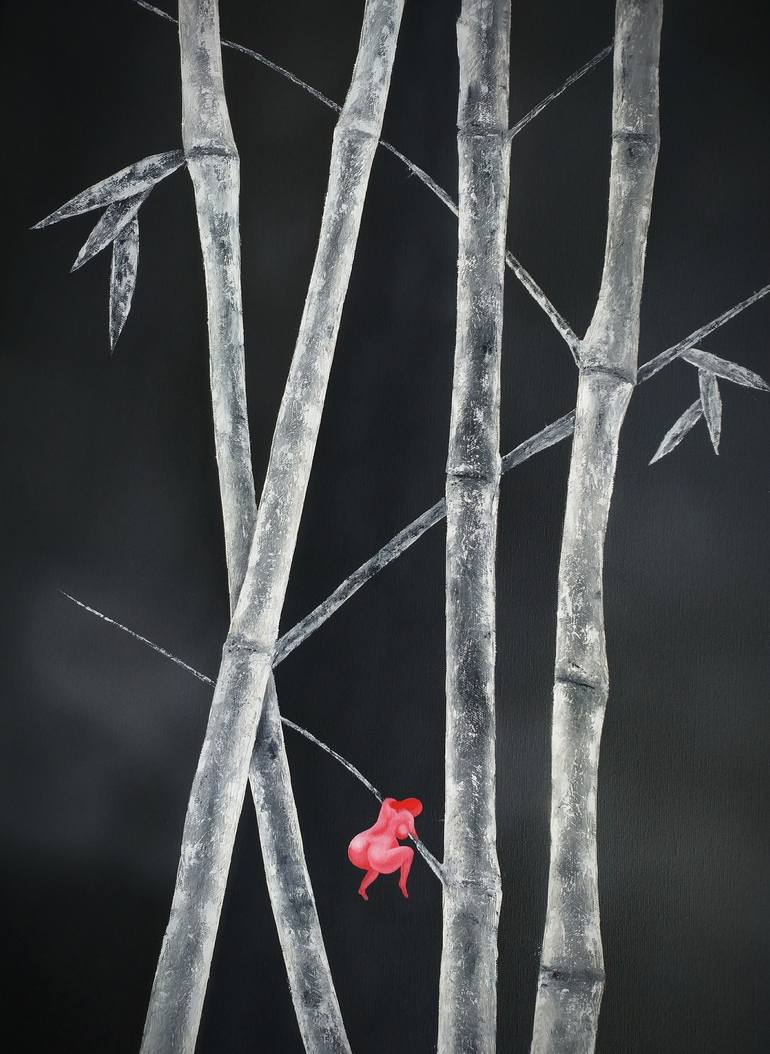 Red beauty and bamboo No.10 Painting by Li Fang 李放 | Saatchi Art