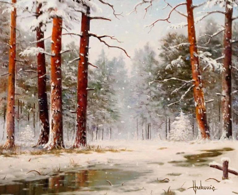 The first snow Painting by Dusan Vukovic | Saatchi Art