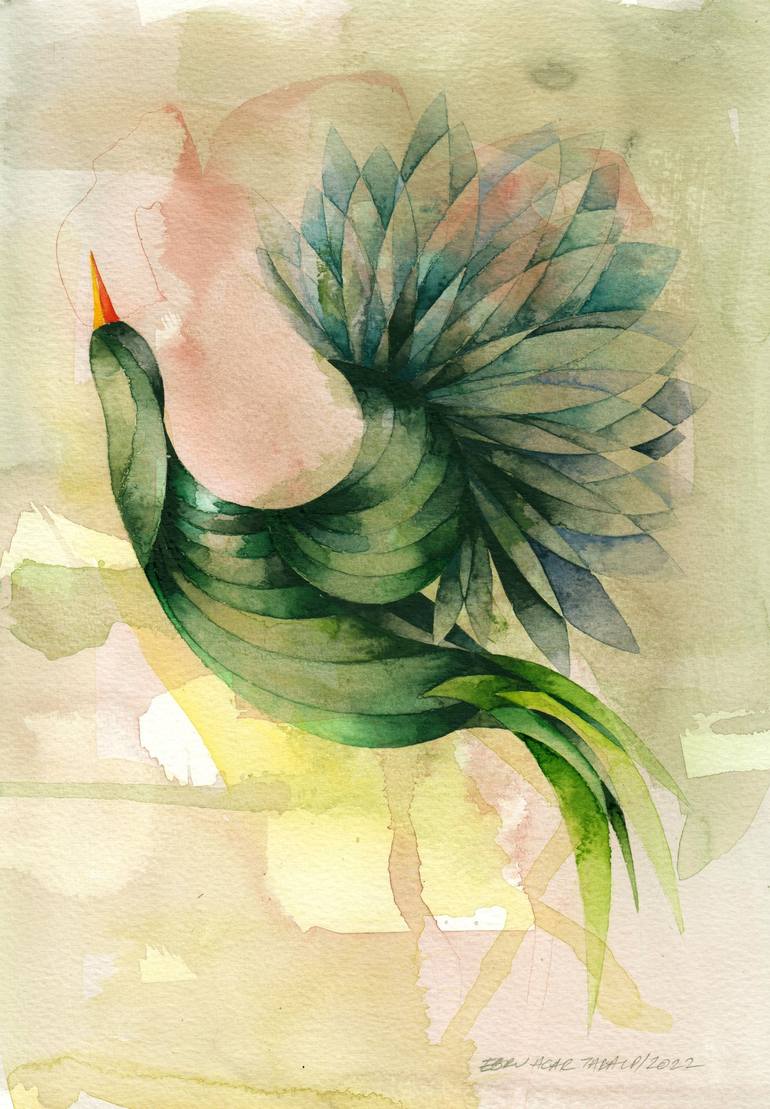 Emerald Bird Painting by Ebru Acar Taralp | Saatchi Art