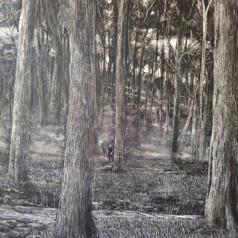 The Island, the Walkers, the Stream, the Bird Painting by Blondiau ...