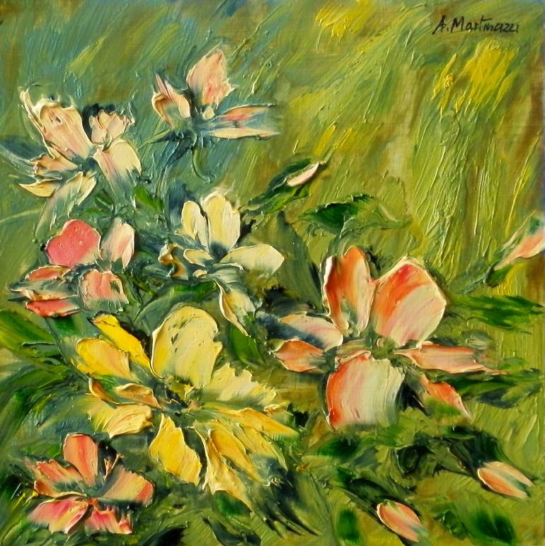 Romantic tea-roses Painting by Anna Martinazzi | Saatchi Art