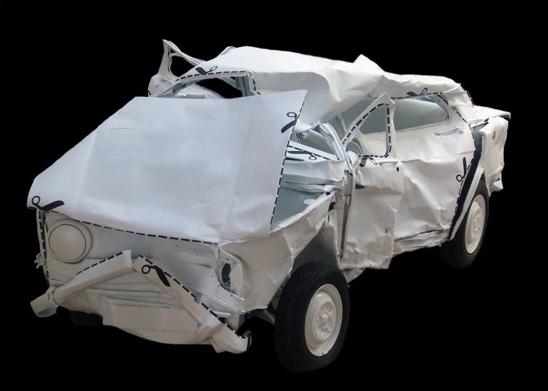 Crumpled vehicles, Simca 1000 LS . Sculpture by June Madinjune ...