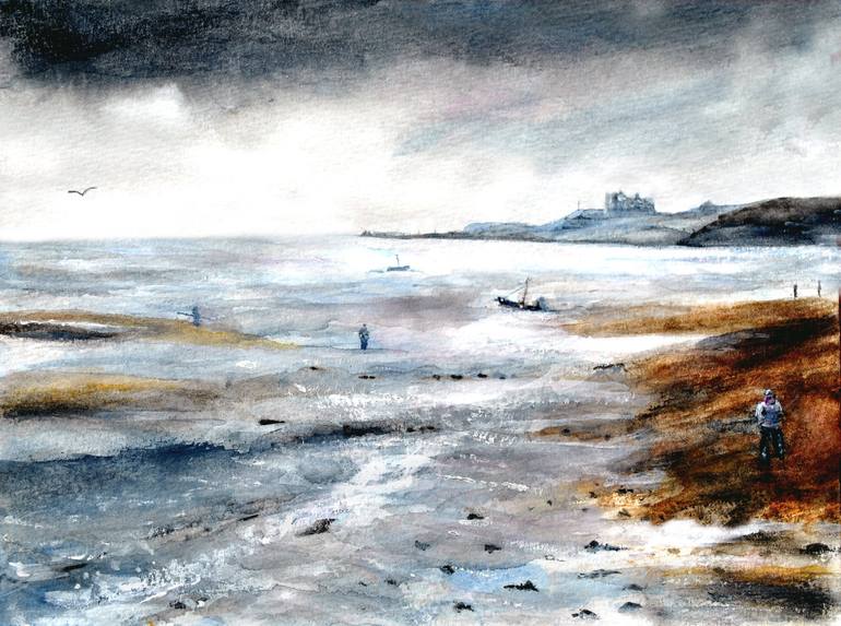 North Sea Rain, Sandsend. Painting by Colin Cartwright | Saatchi Art