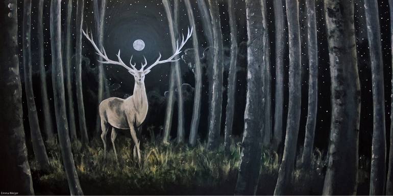 Night Deer Painting by Emma Meijer | Saatchi Art