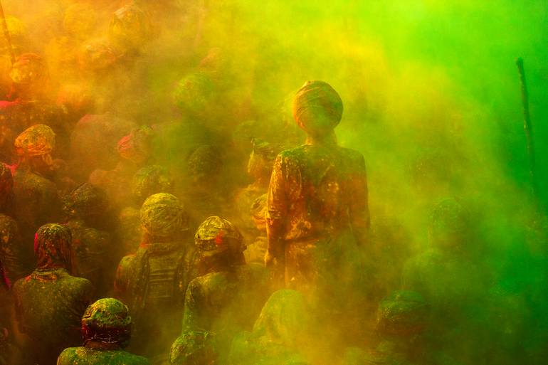 People gather in Holi Festival,the festival of color in India ...