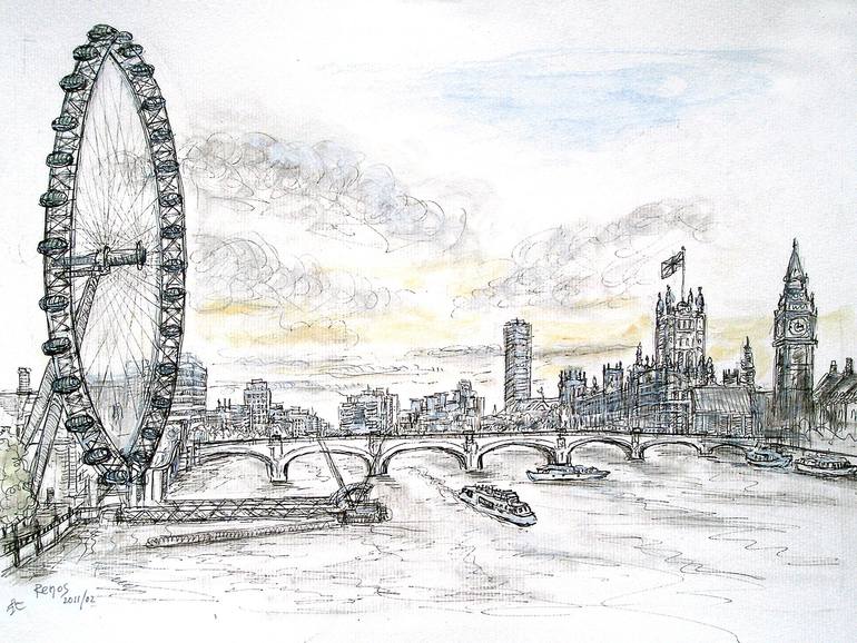 London Eye – Houses of Parliament Drawing by RENOS LAVITHIS | Saatchi Art
