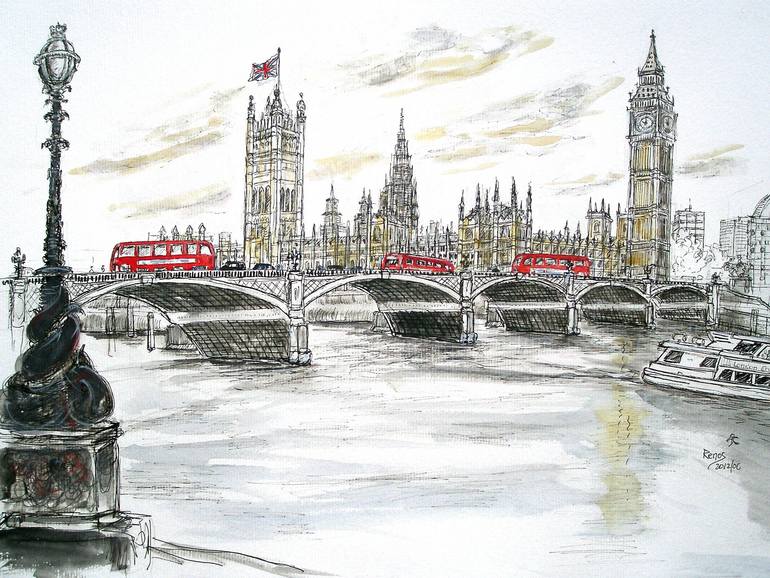 Houses of Parliament and River Thames Drawing by RENOS LAVITHIS ...