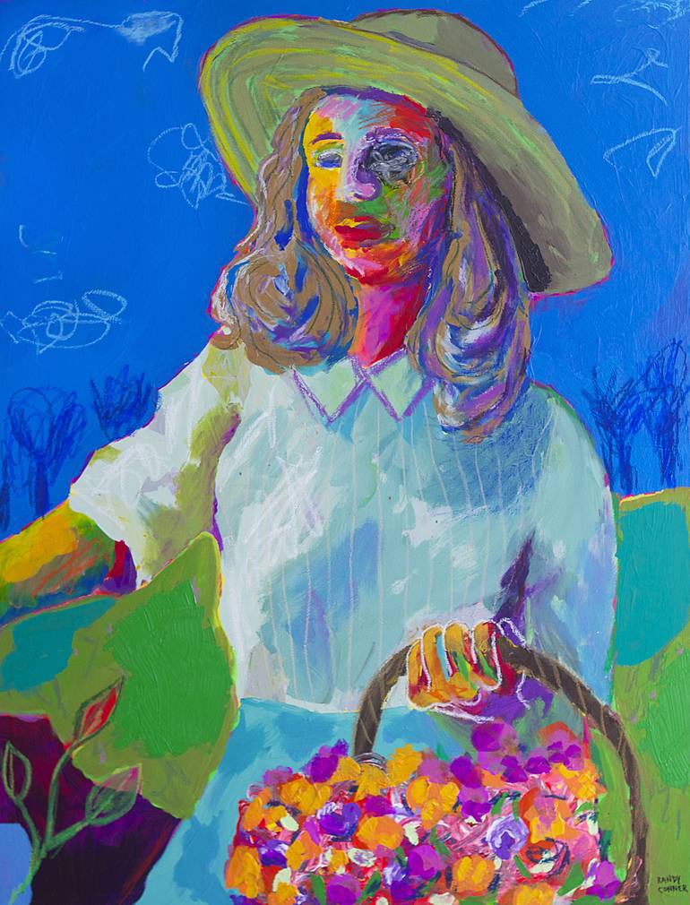 Girl with Basket of Flowers Painting by Randy Conner | Saatchi Art
