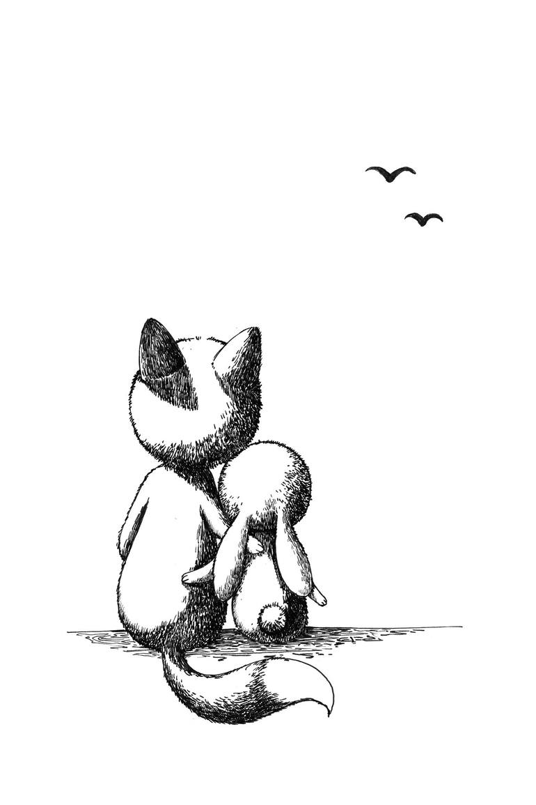 Fox and a Rabbit Drawing by Indrė Bankauskaitė | Saatchi Art