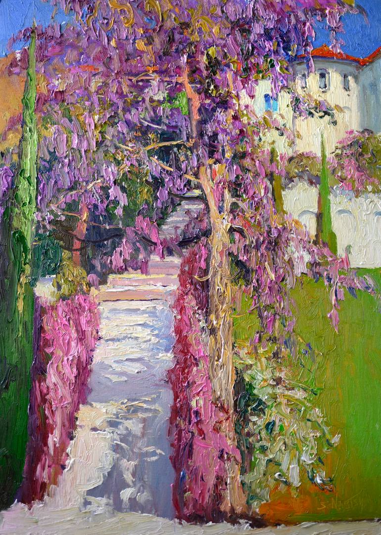 Landscape with Jacaranda Tree Painting by Suren Nersisyan | Saatchi Art
