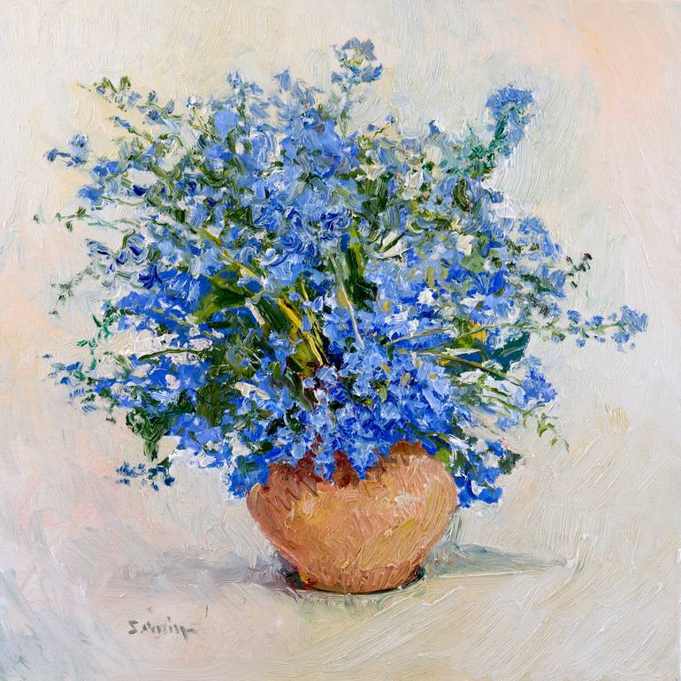 Forget Me Nots in the Vase Painting by Suren Nersisyan | Saatchi Art