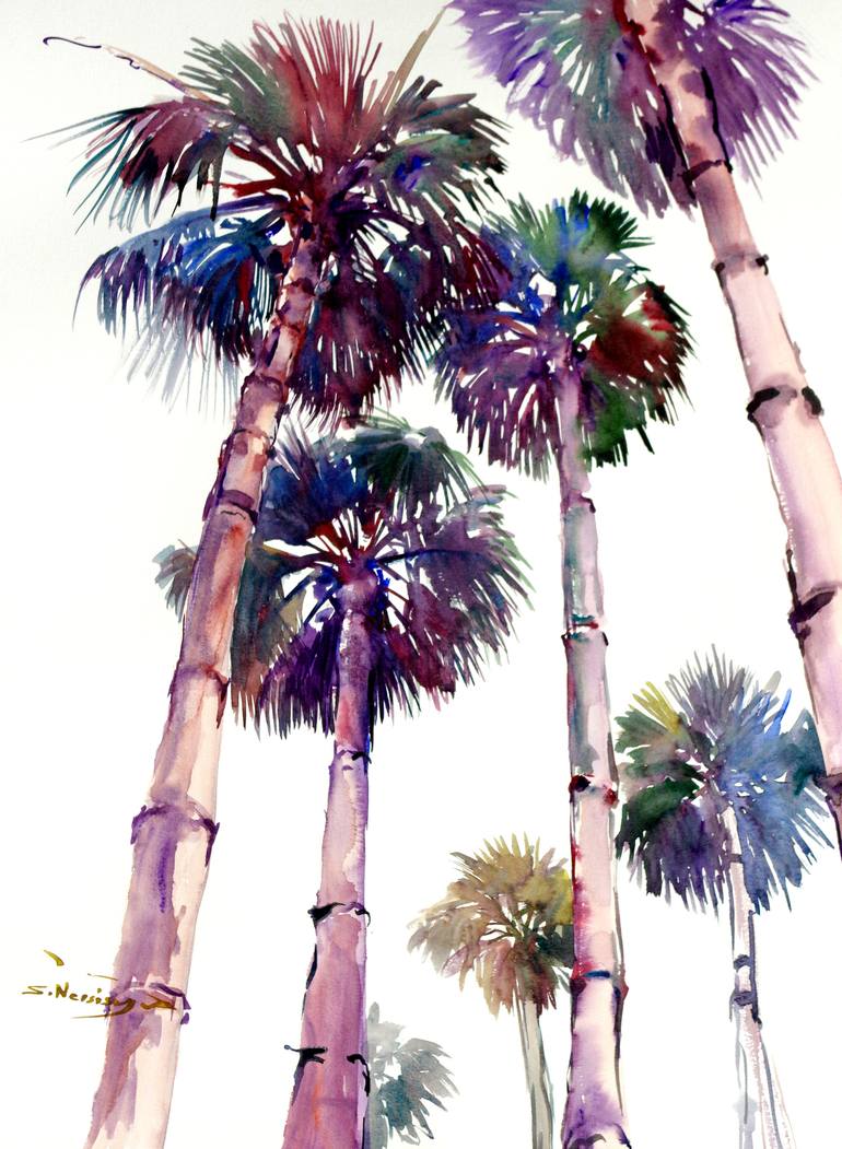 Palms on the Road, California Palm Trees Painting by Suren Nersisyan ...