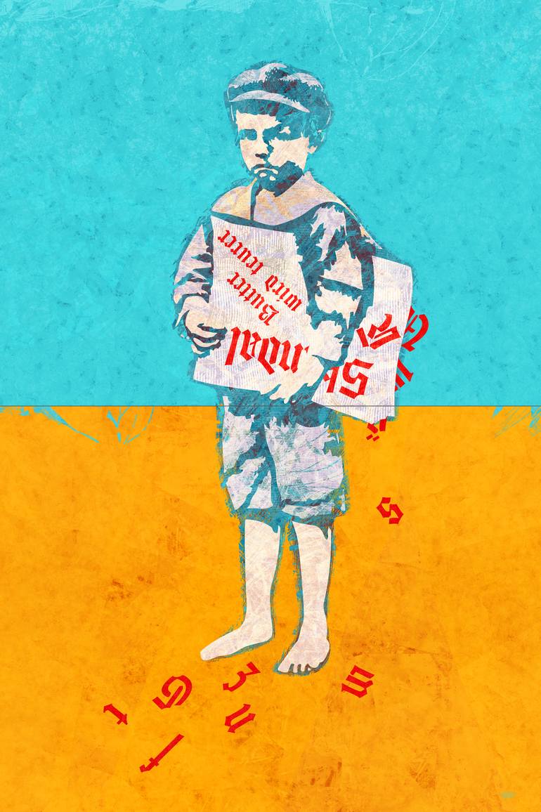 Paperboy Diptych 1(German paperboy from the Berlin of the roaring ...