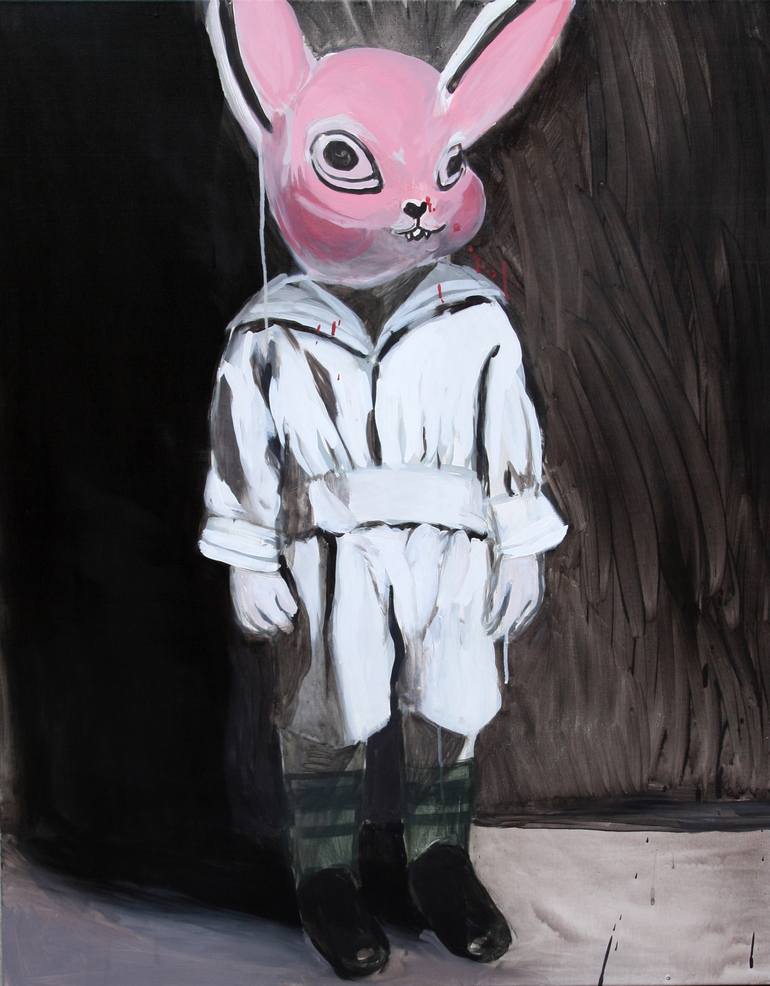 Pink rabbit Painting by Hanna Ilczyszyn | Saatchi Art