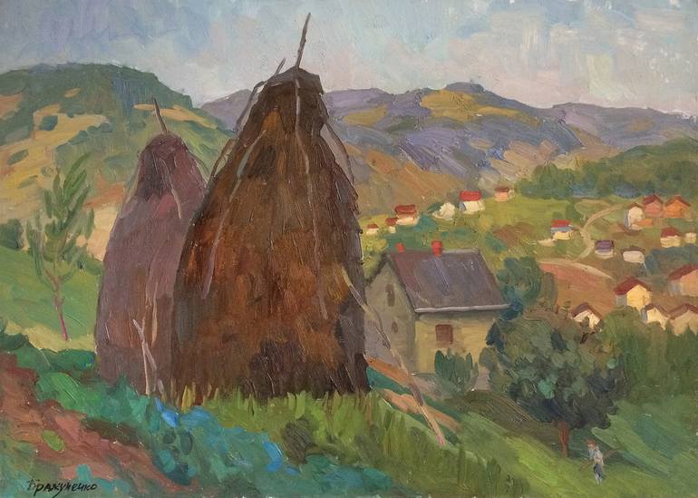 Haystacks of Bosnia. Painting by Elena Brazhunenko | Saatchi Art
