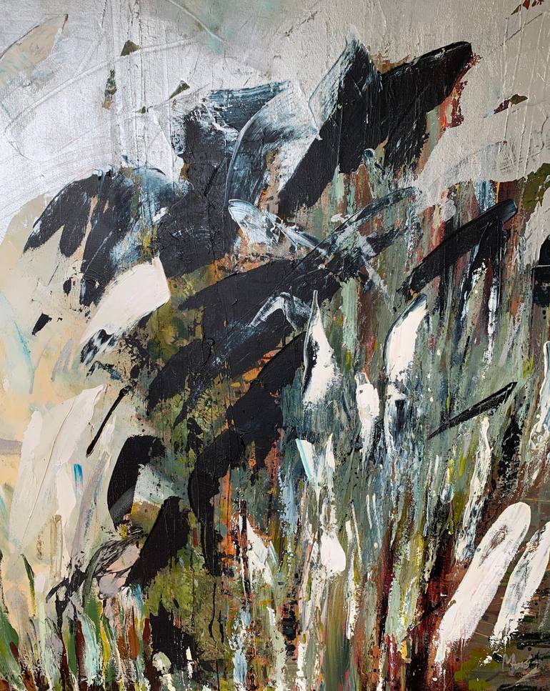 Blackbirds in Grass Painting by Liz Muir | Saatchi Art