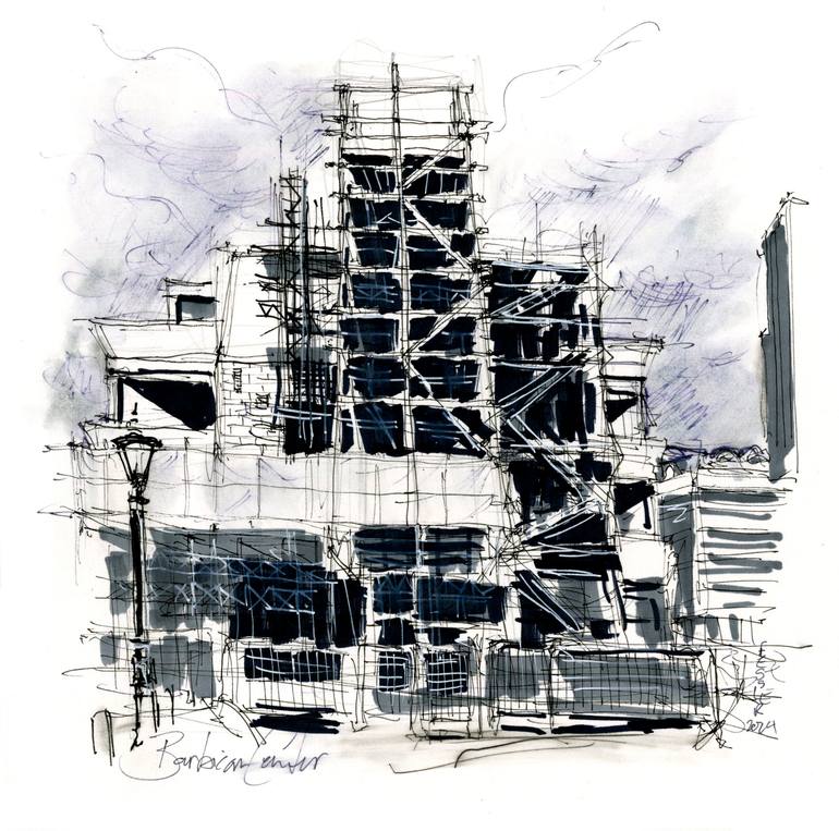 Construction site in Barbican London Drawing by Pascal Fessler ...