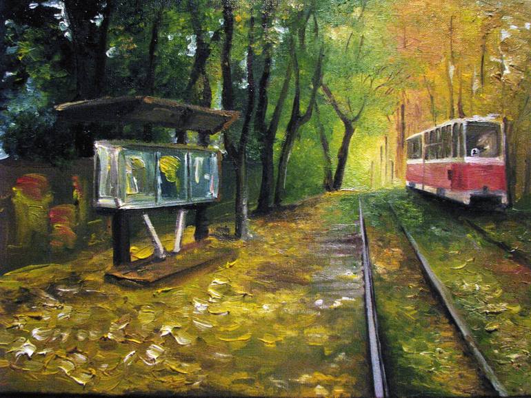The old tram Painting by Elvira Reshetnikova | Saatchi Art
