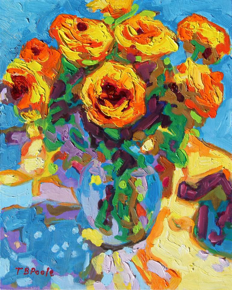 Eight Yellow Roses Painting by Bertram Poole | Saatchi Art