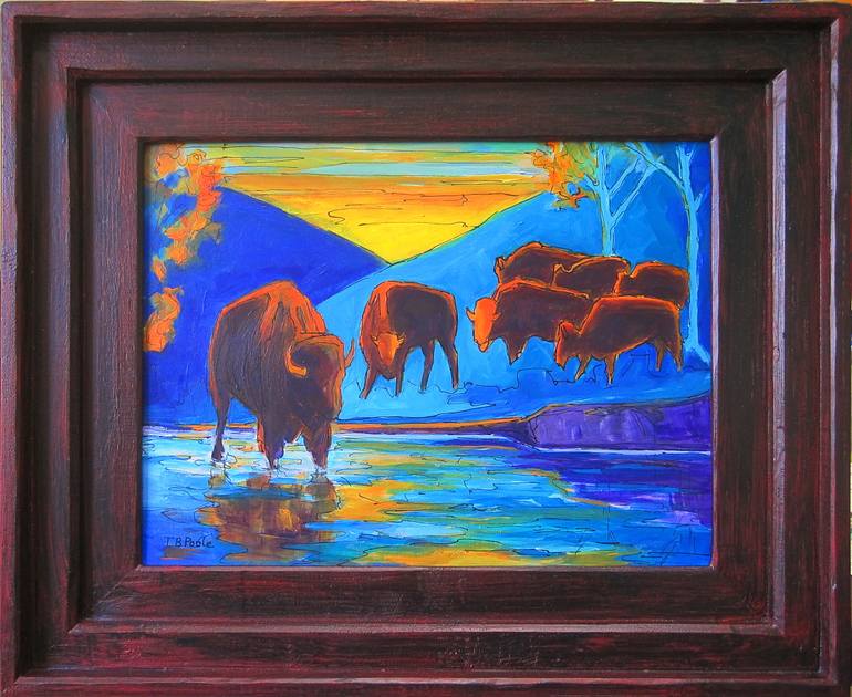 Bison Turquoise Hill Sunset acrylic and ink painting Bertram Poole ...