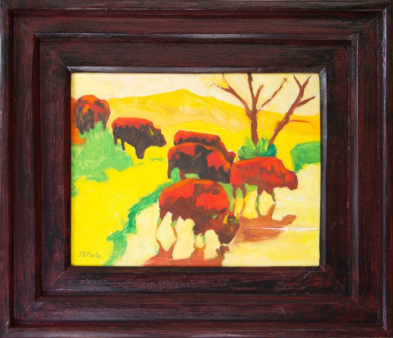 Bison Art Bison Crossing Stream Yellow Hill painting Bertram Poole ...